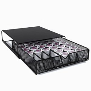 k-cup coffee pod holder for counter, coffee station for keurig pods – coffee bar accessories – caddy dispenser with sliding drawer for kitchen organizer – holds 36 cups | the mesh collection, black