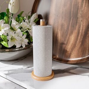 Home Intuition Rustic Bamboo Wood Counter Top Slim Paper Towel Holder Stand Dispenser