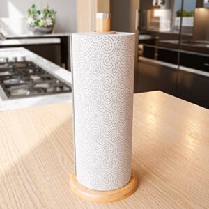 Home Intuition Rustic Bamboo Wood Counter Top Slim Paper Towel Holder Stand Dispenser