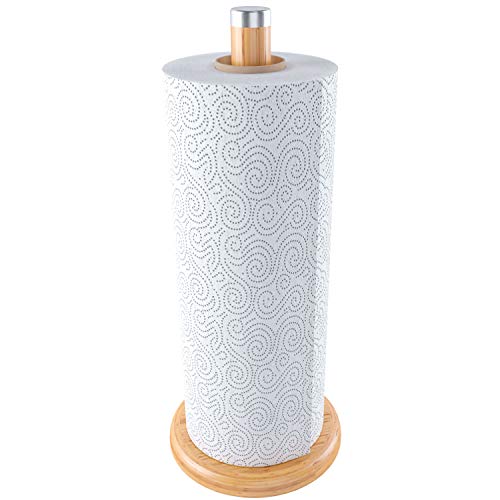 Home Intuition Rustic Bamboo Wood Counter Top Slim Paper Towel Holder Stand Dispenser