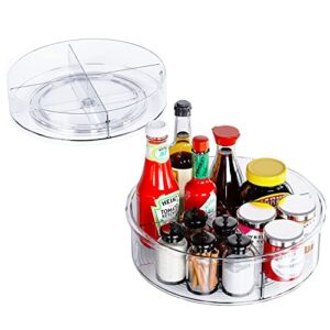 lazy susan turntable, ohuhu 2 pack lazy susan organizer 12″ & 10.4” round plastic clear lazy susans spice rack non-skid turntable organizer with 2 division plate for cabinet pantry fridge countertop