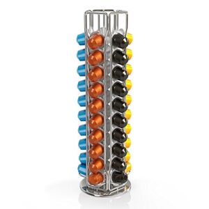 bluepeak nespresso carousel – holds 50 capsules, originalline pod storage – nifty nespresso pods holder – coffee pod dispenser organizer rack stand, 360-degree rotation, elegant, modern chrome finish