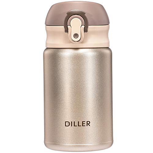 Diller Thermal Water Bottle - 10 Oz Mini Insulated Stainless Steel Bottle, Leakproof Cute Vacuum Flask, Perfect for Purse or Kids Lunch Bag, 12 Hours Hot & 24 Hours Cold (Gold, 10 oz)