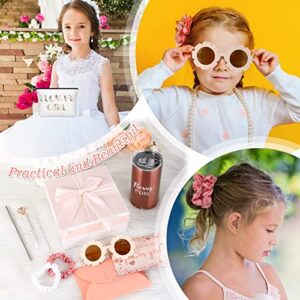 9 Pcs Flower Girl Gifts Set Personalized Flower Girl Tumbler with Straw Be My Flower Girl Card Bride Gift Box Canvas Bag Sunglasses Hair Ring Diamond Pen Envelope Bride Gifts for Wedding Party