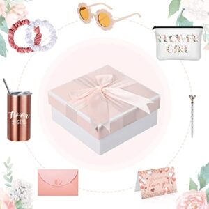 9 Pcs Flower Girl Gifts Set Personalized Flower Girl Tumbler with Straw Be My Flower Girl Card Bride Gift Box Canvas Bag Sunglasses Hair Ring Diamond Pen Envelope Bride Gifts for Wedding Party