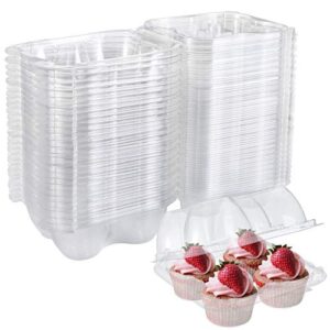 bekith 60 count 4-compartment plastic cupcake containers – disposable cupcake trays holder carrier box with lids for cupcakes & muffins – hinged lock cupcake clamshell – deep cups for cupcake storage