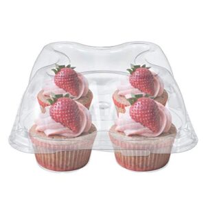 Bekith 60 Count 4-Compartment Plastic Cupcake Containers - Disposable Cupcake Trays Holder Carrier Box with Lids for Cupcakes & Muffins - Hinged Lock Cupcake Clamshell - Deep Cups for Cupcake Storage