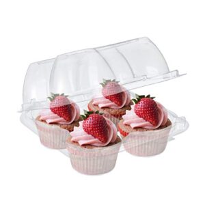 Bekith 60 Count 4-Compartment Plastic Cupcake Containers - Disposable Cupcake Trays Holder Carrier Box with Lids for Cupcakes & Muffins - Hinged Lock Cupcake Clamshell - Deep Cups for Cupcake Storage