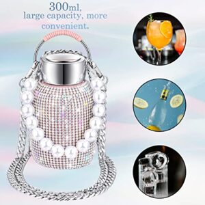 Diamond Water Bottle Rhinestone Stainless Steel Bling Vacuum Flask Refillable Insulated Thermal Bottle with Chain Glitter Water Bottle with Pearl Bracelet for Women