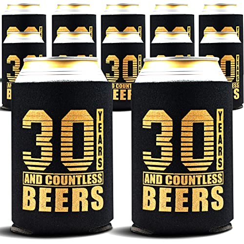 Happy 30th Birthday Decorations for Him and Her Can Cooler 12 Pack - Dirty 30 Birthday Decorations for Her and Him, Insulated Thermocoolers - Black & Gold (Original) (Original, Regular)