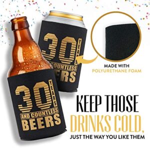 Happy 30th Birthday Decorations for Him and Her Can Cooler 12 Pack - Dirty 30 Birthday Decorations for Her and Him, Insulated Thermocoolers - Black & Gold (Original) (Original, Regular)