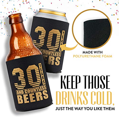 Happy 30th Birthday Decorations for Him and Her Can Cooler 12 Pack - Dirty 30 Birthday Decorations for Her and Him, Insulated Thermocoolers - Black & Gold (Original) (Original, Regular)