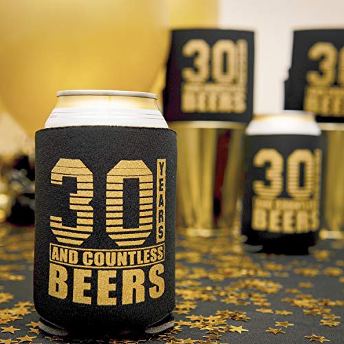 Happy 30th Birthday Decorations for Him and Her Can Cooler 12 Pack - Dirty 30 Birthday Decorations for Her and Him, Insulated Thermocoolers - Black & Gold (Original) (Original, Regular)