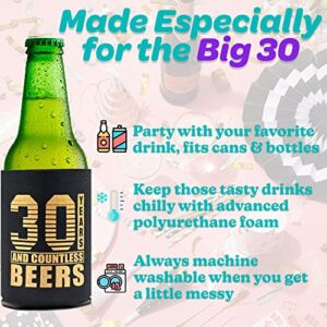 Happy 30th Birthday Decorations for Him and Her Can Cooler 12 Pack - Dirty 30 Birthday Decorations for Her and Him, Insulated Thermocoolers - Black & Gold (Original) (Original, Regular)