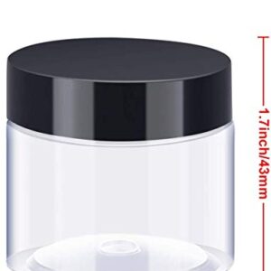 SATINIOR 24 Pieces Empty Clear Plastic Jars with Lids Round Storage Containers Wide-Mouth for Beauty Product Cosmetic Cream Lotion Liquid Slime Butter Craft and Food (Black Lid, 2 oz)