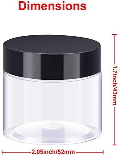 SATINIOR 24 Pieces Empty Clear Plastic Jars with Lids Round Storage Containers Wide-Mouth for Beauty Product Cosmetic Cream Lotion Liquid Slime Butter Craft and Food (Black Lid, 2 oz)