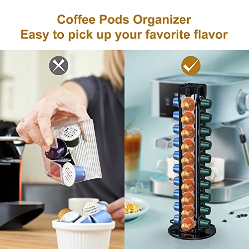 Coffee Pod Holder for Nespresso OriginalLine, ZECENN Coffee Pod Storage Organizer, 360 Degree Rotatable Coffee Capsules Carousel for Nespresso OL, Holds 40 Coffee Pods, Home Countertop Coffee Station Organizer -Black