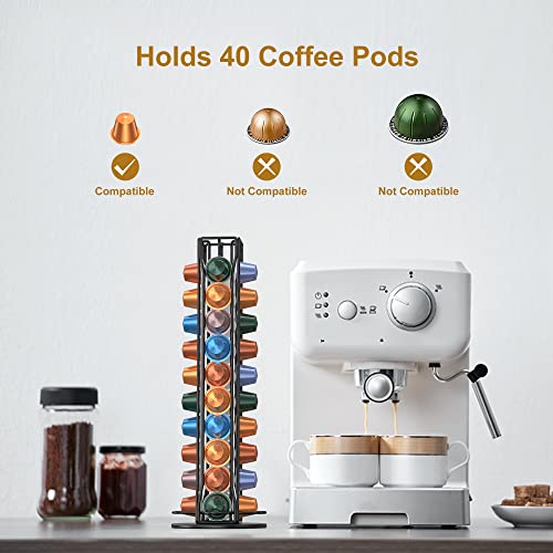 Coffee Pod Holder for Nespresso OriginalLine, ZECENN Coffee Pod Storage Organizer, 360 Degree Rotatable Coffee Capsules Carousel for Nespresso OL, Holds 40 Coffee Pods, Home Countertop Coffee Station Organizer -Black