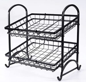 giftburg stackable can rack organizer, angle 2-tier tray display stand, fruit basket stand, potato chip rack, multifunctional can dipsenser for storing canned snacks drinks and more, black