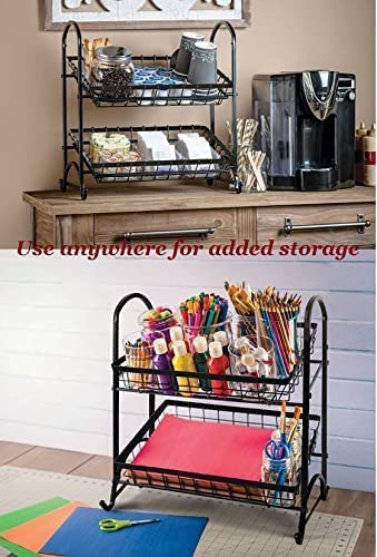 Giftburg Stackable Can Rack Organizer, Angle 2-Tier Tray Display Stand, Fruit Basket Stand, Potato Chip Rack, Multifunctional Can Dipsenser for Storing Canned Snacks Drinks and more, Black