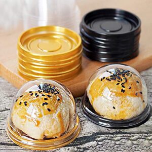 Pralb 100 Set Clear Plastic Mini Cupcake Boxes Muffin Pod Dome Muffin Single Container Box Wedding Birthday Gifts Supplies,70mm X 45mm(Dia X H),for Cheese Pastry Dessert Mooncake(50 Gold/50 Black)