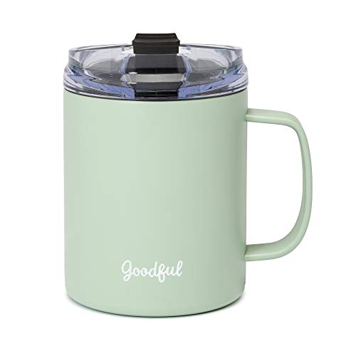 Goodful Travel Mug, Stainless Steel Insulated, Double Wall Vacuum Sealed Coffee Cup with Leak Proof Lid, 14 Ounce, Sage