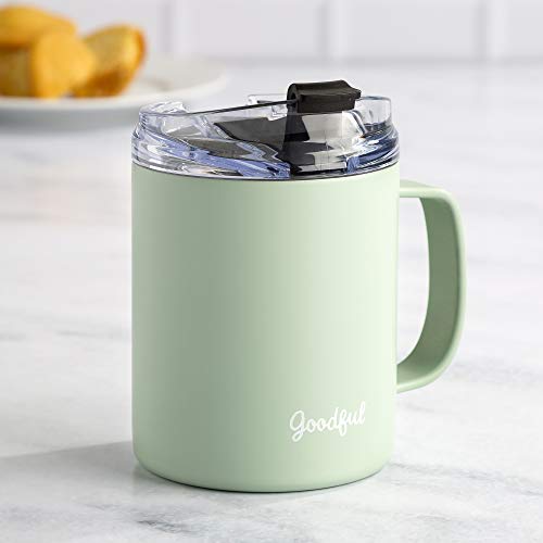 Goodful Travel Mug, Stainless Steel Insulated, Double Wall Vacuum Sealed Coffee Cup with Leak Proof Lid, 14 Ounce, Sage