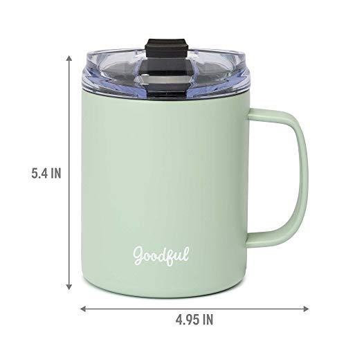 Goodful Travel Mug, Stainless Steel Insulated, Double Wall Vacuum Sealed Coffee Cup with Leak Proof Lid, 14 Ounce, Sage