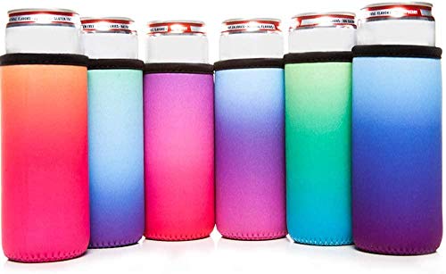 CANA CAPRI 6pk Summer Daze Slim Can Cooler - 12oz Tall Insulated Neoprene Can Sleeves - Perfect for White Claw, Truly, Slim Beer, Red Bull, Spiked Seltzer - Party Cooler for Birthdays to BBQs