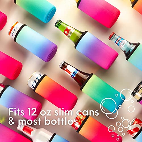 CANA CAPRI 6pk Summer Daze Slim Can Cooler - 12oz Tall Insulated Neoprene Can Sleeves - Perfect for White Claw, Truly, Slim Beer, Red Bull, Spiked Seltzer - Party Cooler for Birthdays to BBQs