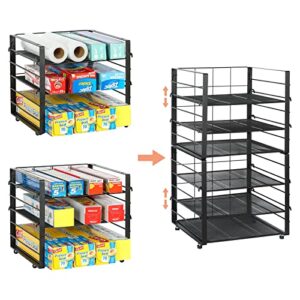 upgraded stackable wrap box organizer rack, 3-tier adjustable foil organizer holder for kitchen countertop pantry organization and storage-under sink organizers and storage suitable,black(2 pack)