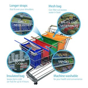 Haiphisi Trolley Bags-4 Pack Reusable Grocery Shopping cart Bags for Groceries with Cooler Bag Egg bags-Easy to Use and Heavy Duty-Cart Daddy(Orange,Green,Red,Blue)