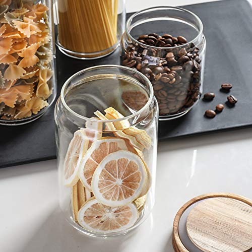 Sweejar 16 OZ Glass Food Storage Jar with Lid(set of 3),Airtight Canisters for Bathroom,Kitchen Container with Bamboo Cover for Serving Tea, Coffee, Spice and More