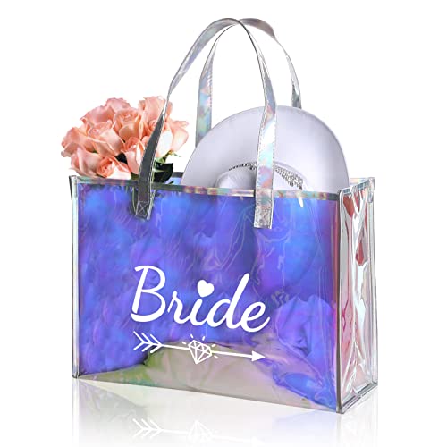 MGupzao Bachelorette Party Bride Tote Bag Wedding Gifts Bridesmaid Neon Holographic Bride Beach Bag Cool Bridal Shower Gift for Bride to Be Large