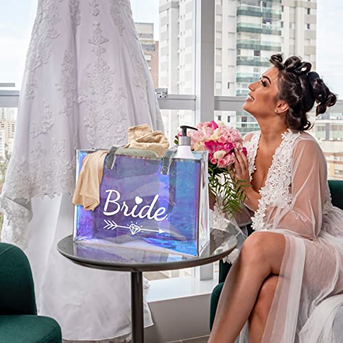 MGupzao Bachelorette Party Bride Tote Bag Wedding Gifts Bridesmaid Neon Holographic Bride Beach Bag Cool Bridal Shower Gift for Bride to Be Large