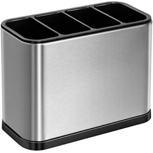 odesign utensil caddy flatware organizer crock utensil holder for countertop kitchen rustproof 4 divider drip tray stainless steel abs anti slip scratch – 7.1 x 3.39 x 5.1 inch