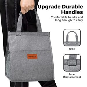 DANIA & DEAN Lunch Bag, Portable large Lunchbox for Women/Men/Adult/Student, Insulated Thermal Tote Bag, Leakproof Cooler Bag with Drinks Holder, Suitable for Work/School/Travel/Picnic（Grey）