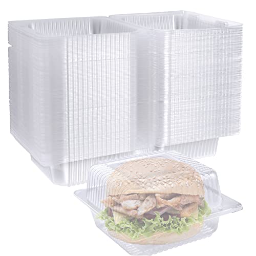 100 Pcs Clear Plastic Square Hinged Food Container,Disposable Clamshell Dessert Container with Lid for Fruit,Salad,Sandwiches,cupcake(5x4.7x2.8 in)