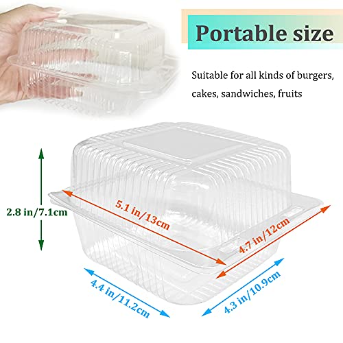 100 Pcs Clear Plastic Square Hinged Food Container,Disposable Clamshell Dessert Container with Lid for Fruit,Salad,Sandwiches,cupcake(5x4.7x2.8 in)