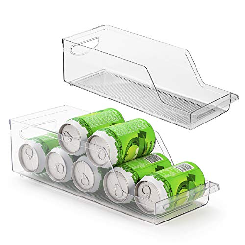 Soda Can Organizer for Refrigerator 2 Pack Can Organizer for Pantry, Freezer, Kitchen, Countertop, Cabinet -Clear Refrigerator Organizer Bins