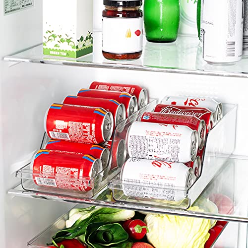 Soda Can Organizer for Refrigerator 2 Pack Can Organizer for Pantry, Freezer, Kitchen, Countertop, Cabinet -Clear Refrigerator Organizer Bins