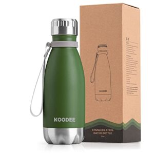 koodee kids water bottle for school, 9 oz stainless steel double wall vacuum insulated water bottle for back to school, cola shape leak proof sports flask (grass green)