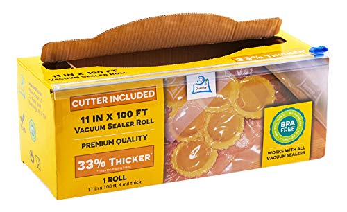 11" x 100' Mega Roll & Cutter Box Vacuum Sealer Bags Roll (No More Scissors) 4 mil 100 Foot OutOfAir, 33% Thicker, BPA Free, Sous Vide, Commercial Grade, Works with FoodSaver Sealers