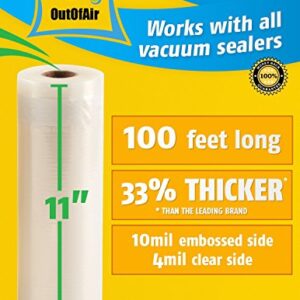 11" x 100' Mega Roll & Cutter Box Vacuum Sealer Bags Roll (No More Scissors) 4 mil 100 Foot OutOfAir, 33% Thicker, BPA Free, Sous Vide, Commercial Grade, Works with FoodSaver Sealers