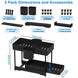 3 Pack Under Sink Organizers and Storage,2-Tier Pull Out Under the Sink Organizer, Muti-purpose Under Sink Storage with 6 Hooks 12 Cups,Drawer Basket Organizer for Kitchen Bathroom