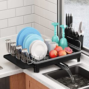 ewaiira dish racks for kitchen counter,large capacity dish drying rack,black dish drying rack with drainboard, cup holder, utensil holder