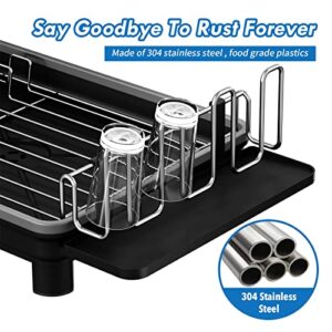 Ewaiira Dish Racks for Kitchen Counter,Large Capacity Dish Drying Rack,Black Dish Drying Rack with drainboard, Cup Holder, Utensil Holder