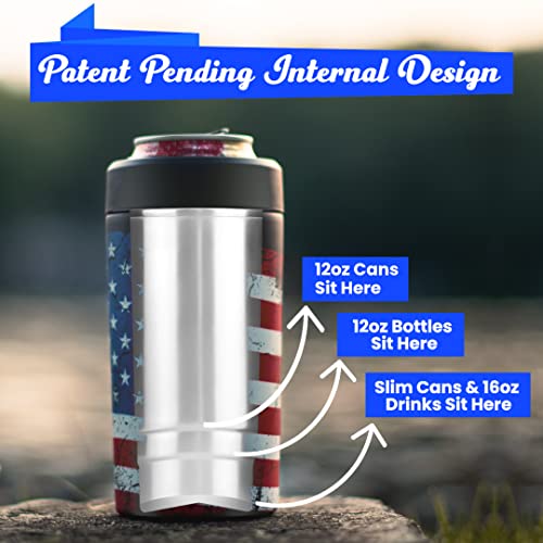 Frost Buddy Universal 2.0 5 Sizes in 1 Insulated Can Cooler - Stainless Steel Can Cooler for 12 oz & 16 oz Regular or Slim Cans & Bottles - Stainless Steel (Cotton Candy)