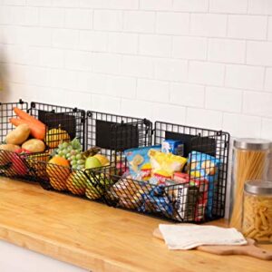 Wall Mounted Wire Basket Hanging Fruit Basket, 3 Tier Kitchen Storage Bins Fruit Vegetable and Pantry Organizier Stand, Produce Rack, Black,