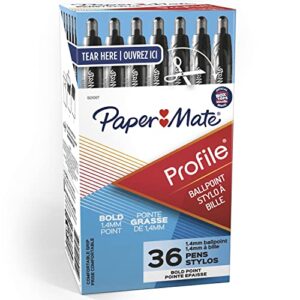 paper mate profile retractable ballpoint pens, bold point (1.4mm), black, 36 count